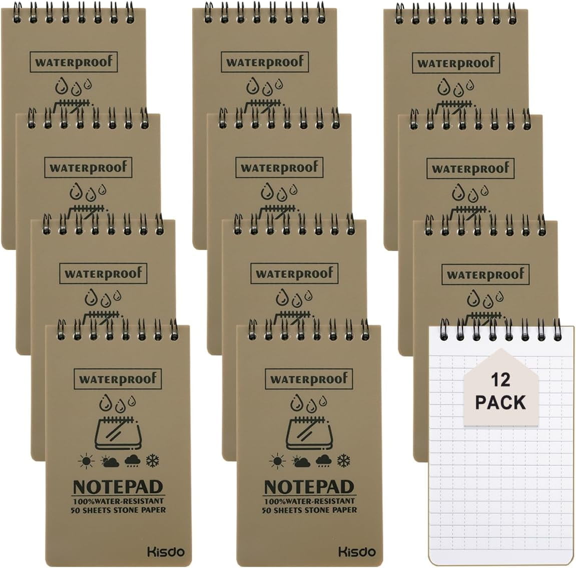 12Pcs 3 x 5 Inches Pocket Notepad, Waterproof Notebook, All-Weather ...