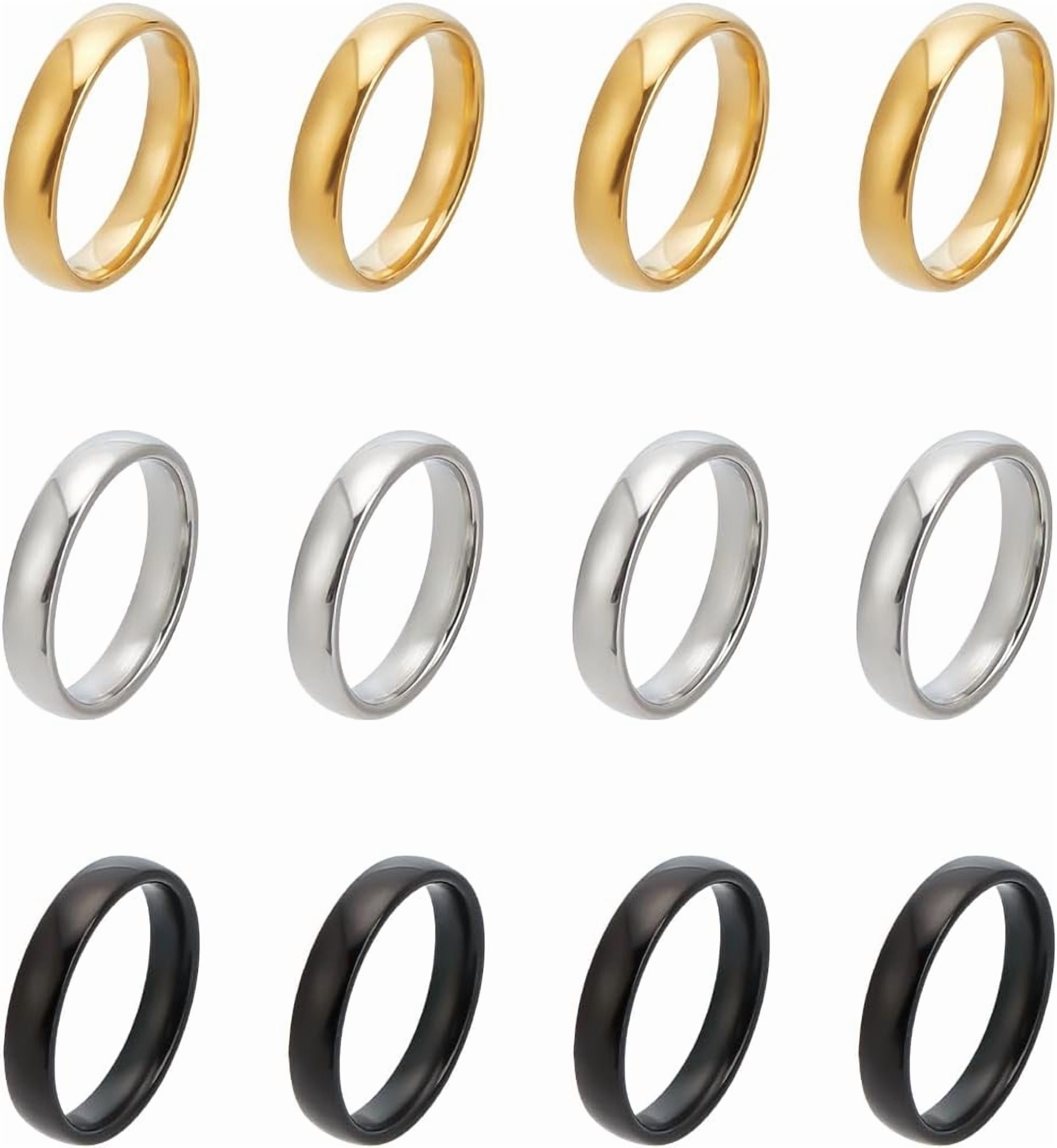 12Pcs 3Color Simple Plain Dome Style Band Rings 4mm Wide 202 Stainless ...