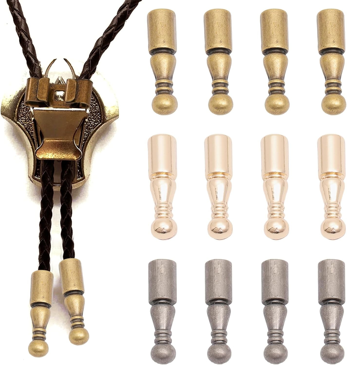 12Pcs 3Colors Bolo Tie Tips Replacement End Caps Metal Accessories ...