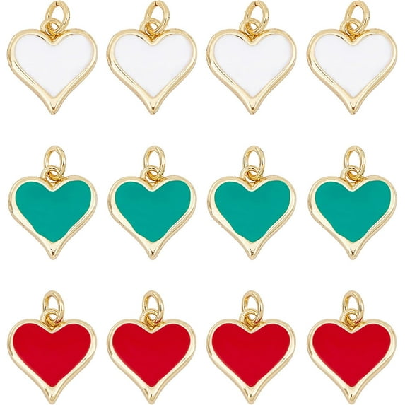 12Pcs 3Colors Enamel Flat Heart Brass Pendants with Loop for Necklace ...