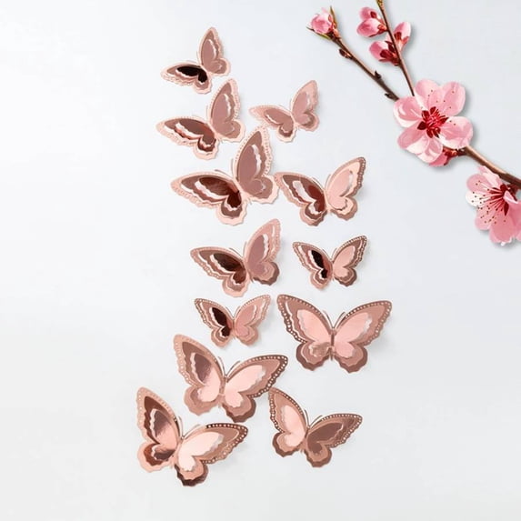 12Pcs 3D Butterfly Wall Decals Set, Gold/Rose Gold/Silver Holographic ...