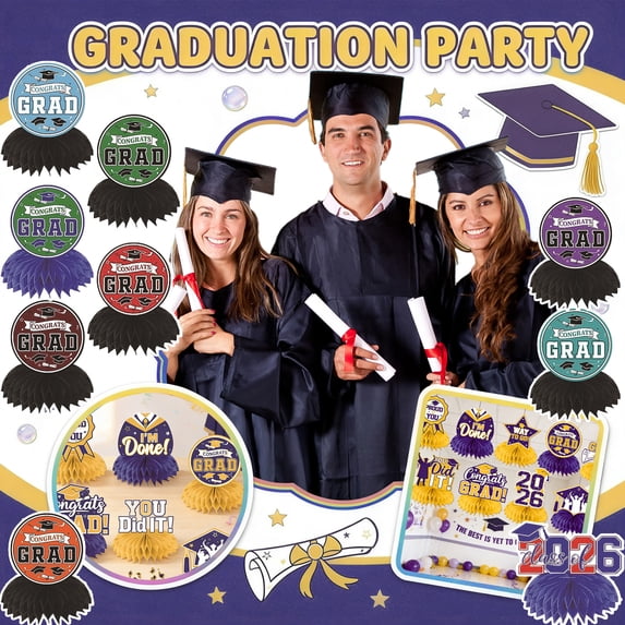 12Pcs 3D Graduation Honeycomb Centerpieces 2026 Party Decorations for ...