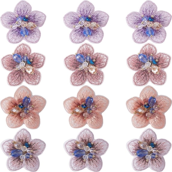 12Pcs 4 Colors Beaded Flower Applique 3D Floral Sew on Patches ...
