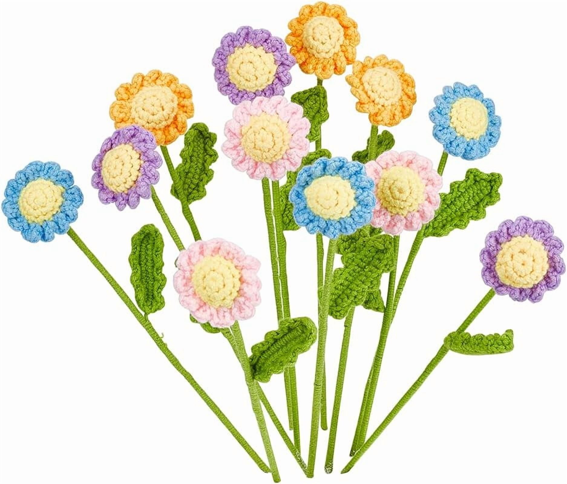 12Pcs 4 Colors Crochet Cotton Flower Ornaments with Iron Wire ...