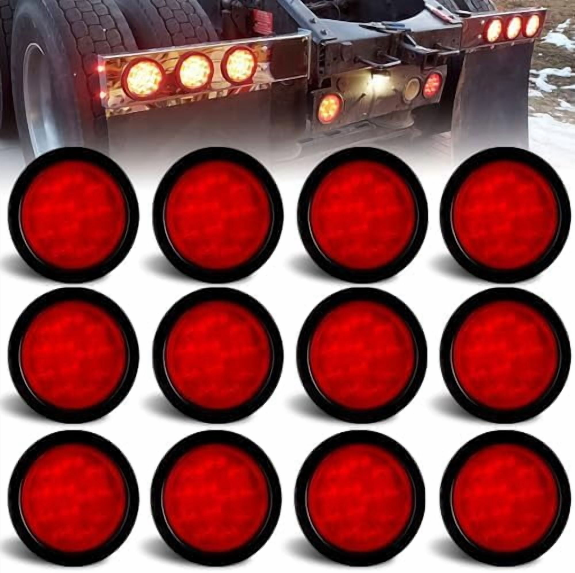 12Pcs 4" Inch Round Red Led Stop Turn Tail Lights 12 LED, 4 Inch Round ...