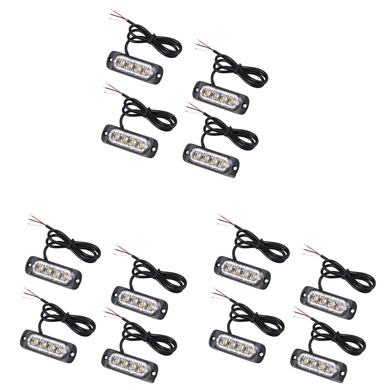 12Pcs 4 Led Amber Recovery Strobe Lights 12V 24V Orange Grill Breakdown ...
