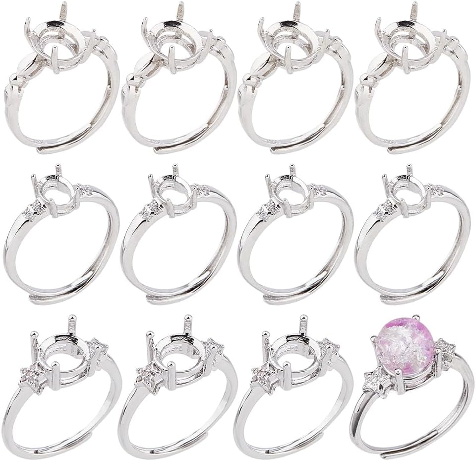 12Pcs 4 Prong Ring Settings 3 Styles Brass Adjustable Rings Settings 4 ...