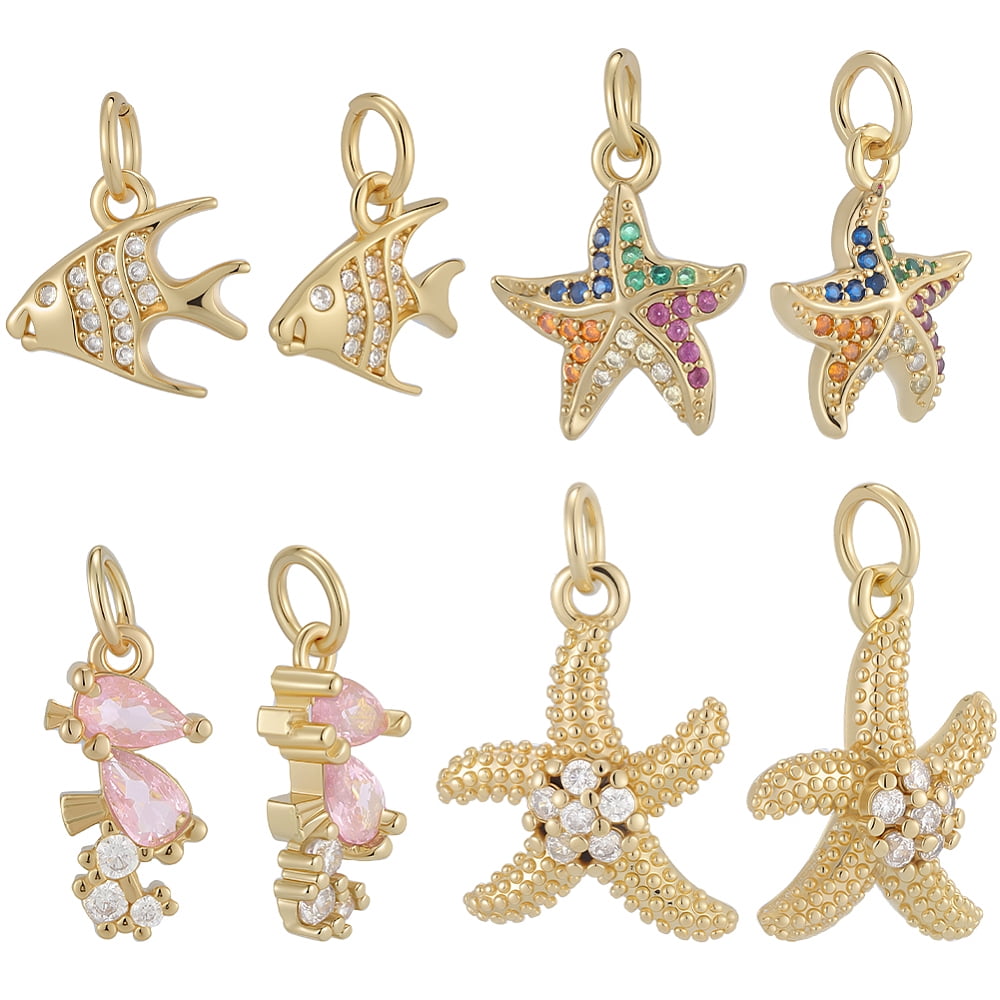 12Pcs 4 Style Brass Micro Pave Cubic Zirconia Pendants Sea Animals ...