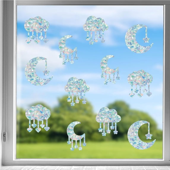 12Pcs 4 Styles Cloud Window Clings Moon Rainbow Windows Decals Anti ...