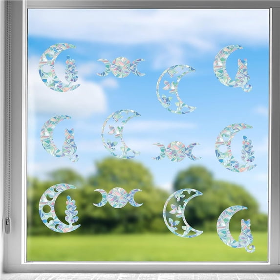 12Pcs 4 Styles Moon Window Clings Cat 3D Rainbow Windows Decals Moon ...