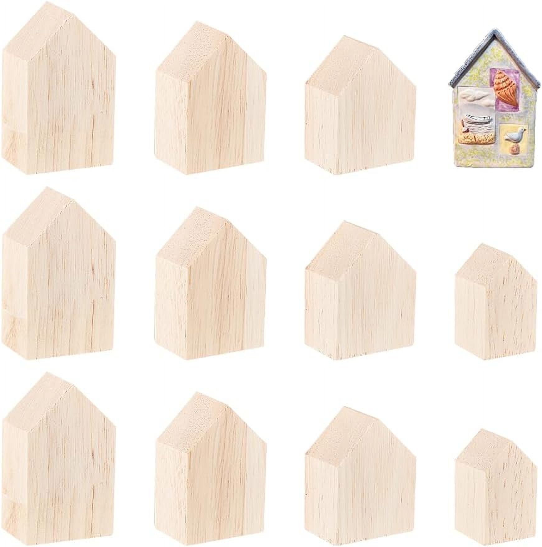 12Pcs 4Sizes Unfinished Wooden House Shaped Blocks Arrow Shape Wooden ...