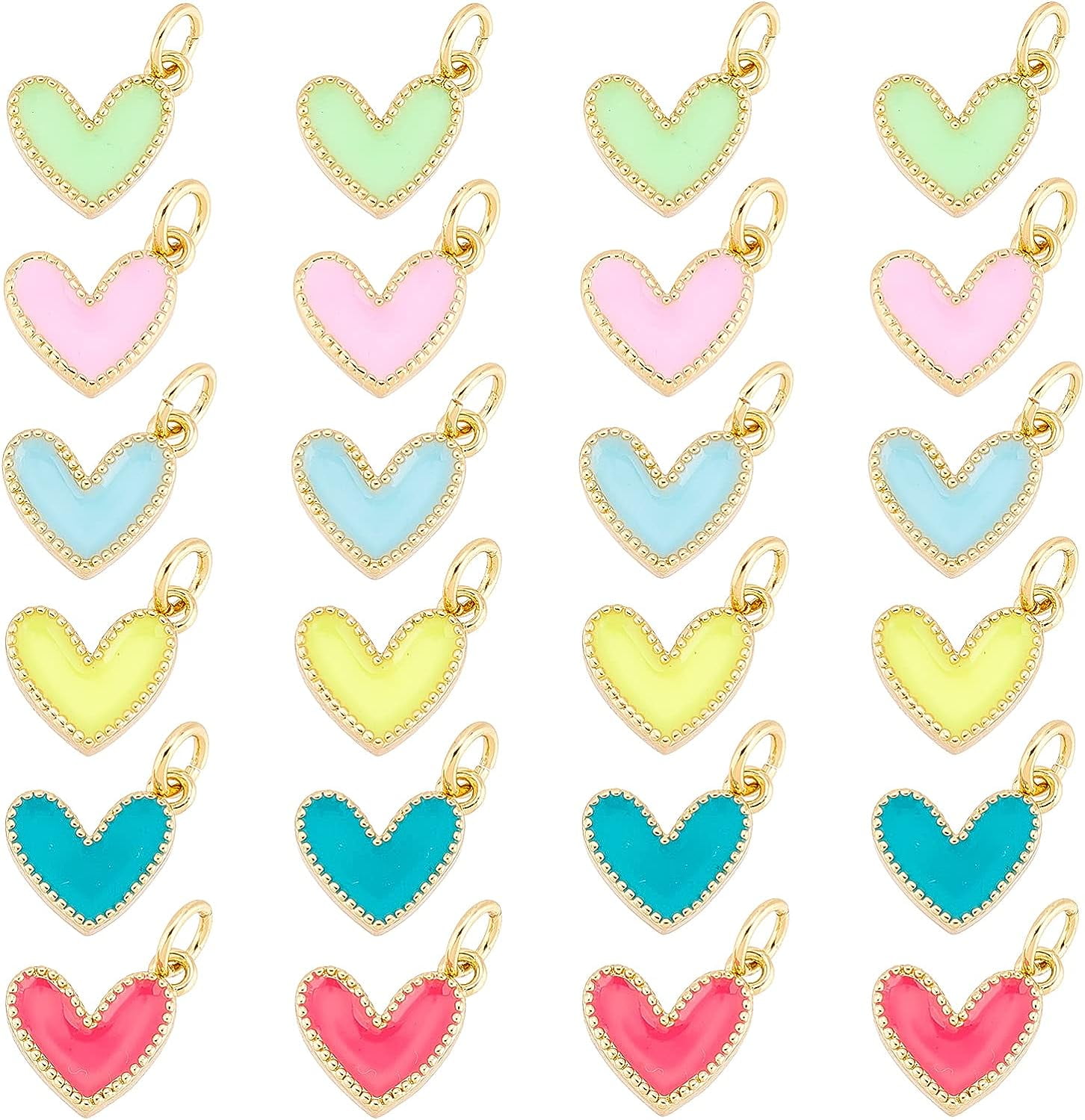 12Pcs 6 Colors Brass Heart Enamel Charms Sweet Love Heart Charms 9x7mm ...