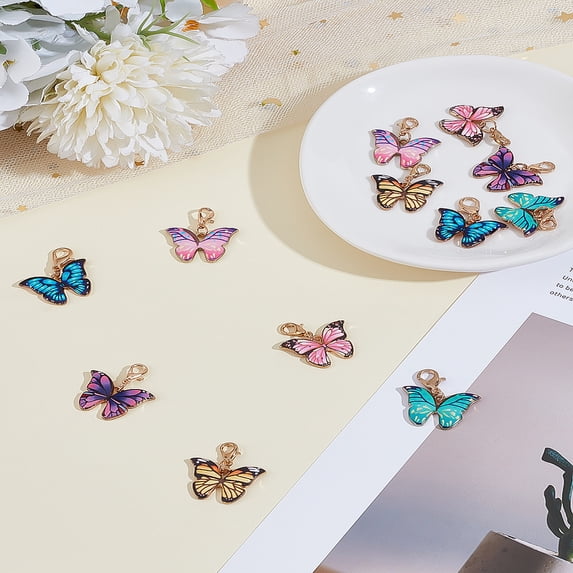 12Pcs 6 Colors Butterfly Alloy Enamel Pendant Decorations Lobster ...