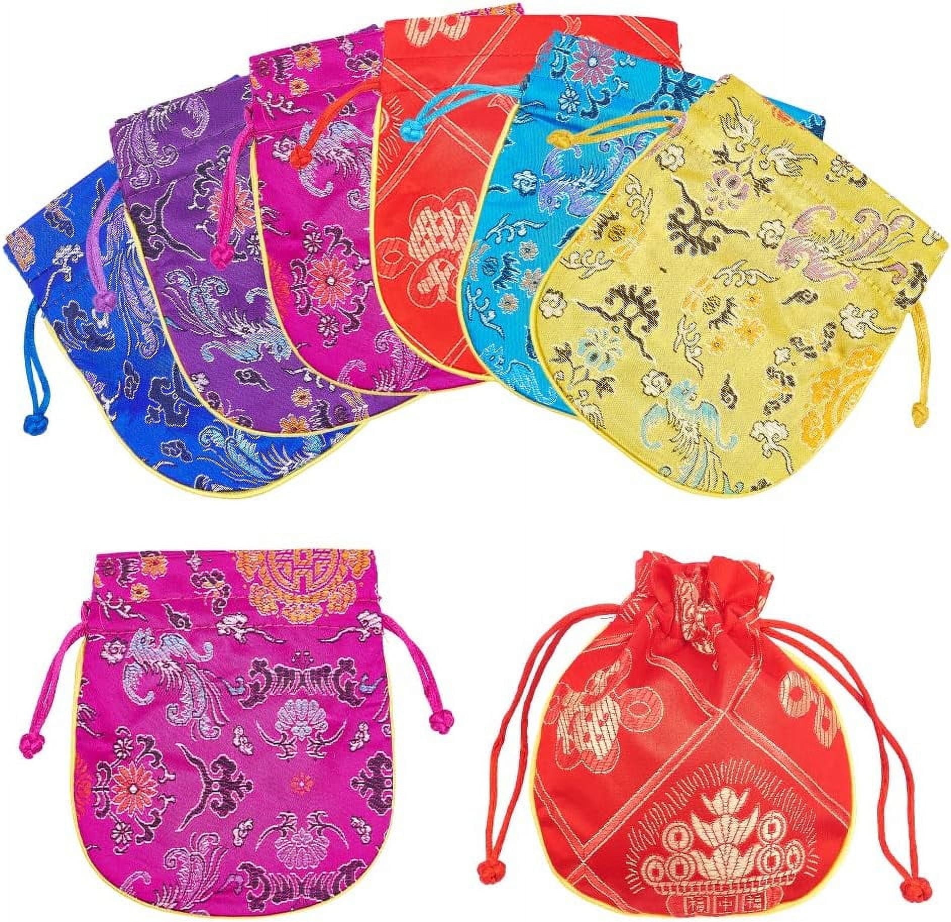 12Pcs 6 Colors Chinese Silk Drawstring Jewelry Bag Rounded Edges ...