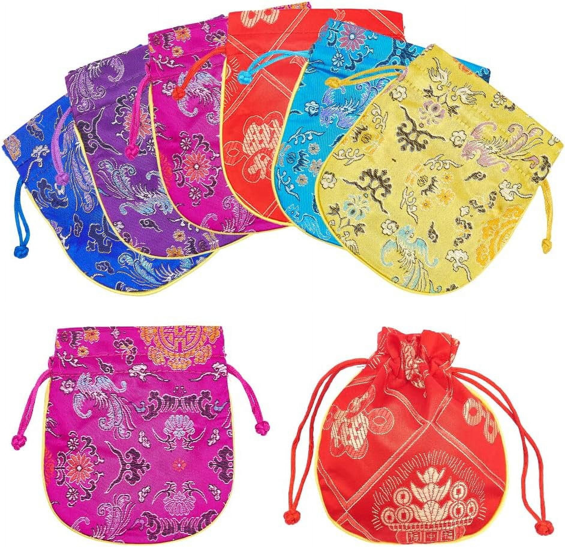 12Pcs 6 Colors Chinese Silk Drawstring Jewelry Bag Rounded Edges ...