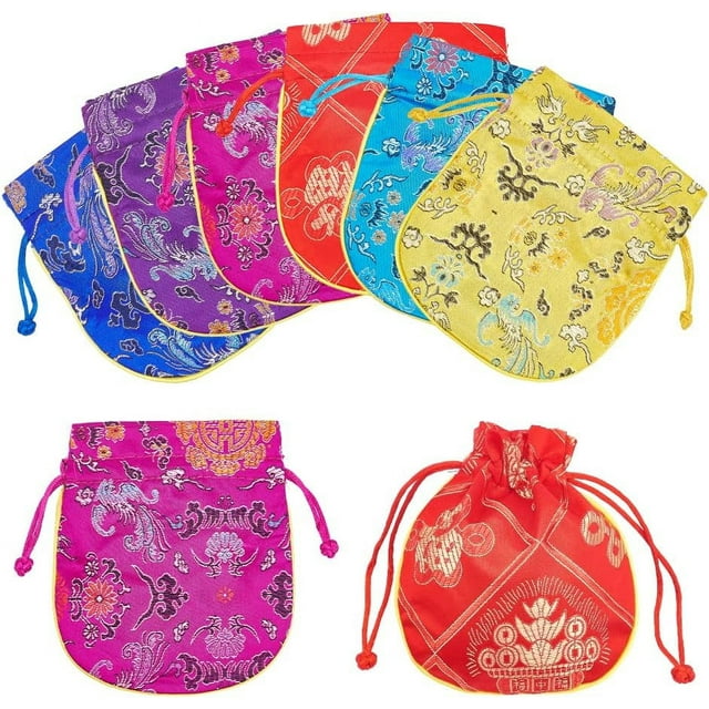 12Pcs 6 Colors Chinese Silk Drawstring Jewelry Bag Rounded Edges ...