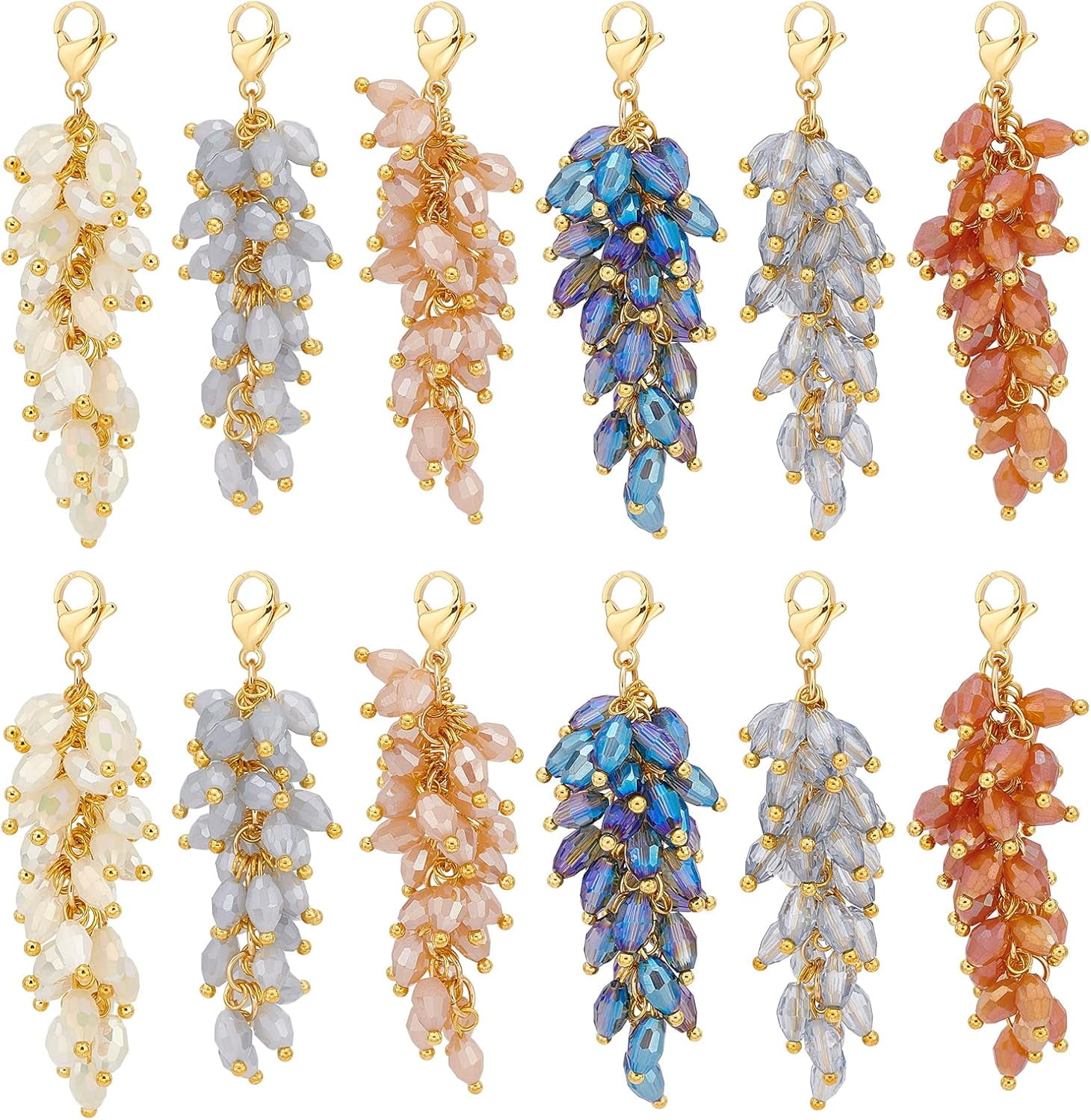 12Pcs 6 Colors Cluster Dangle Beaded Grape Cluster Ornament with 304 ...