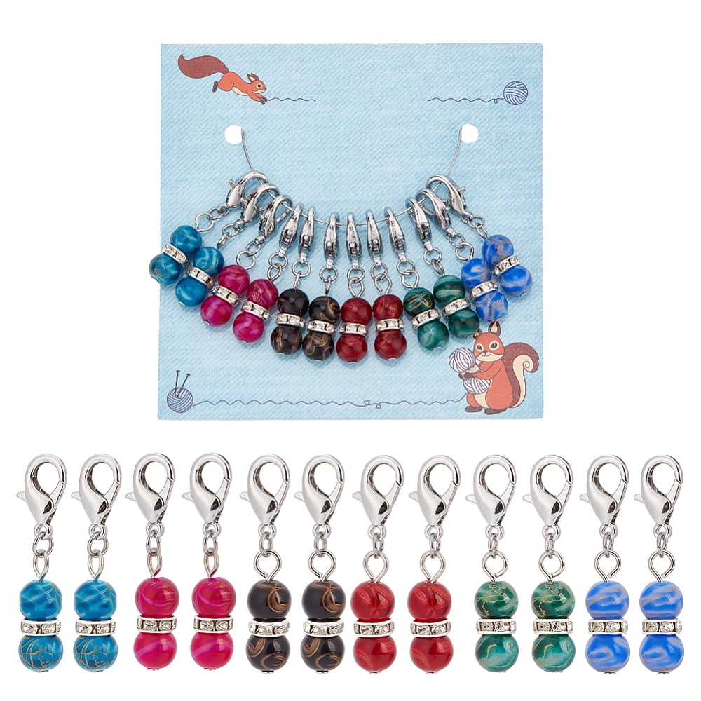 12Pcs 6 Colors Glass Round Bead Pendant Stitch Markers Crochet Lobster ...