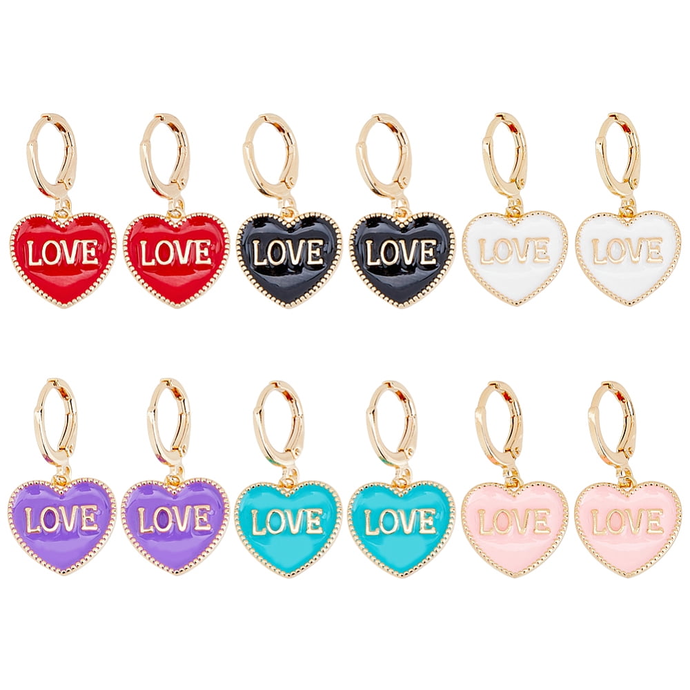 12Pcs 6 Colors Heart with Word Love Enamel Dangle Leverback Earrings ...