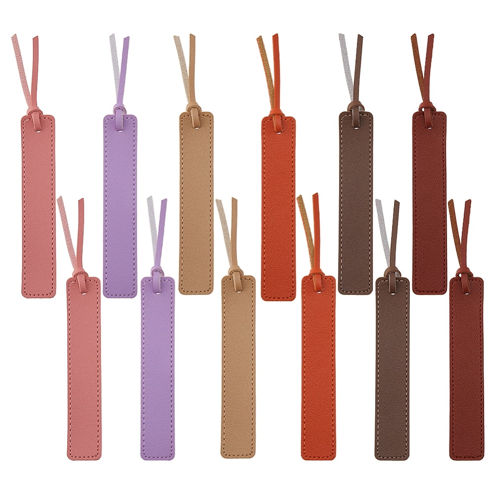 12Pcs 6 Colors Leather Bookmark Handmade Stitched Book Marks Colorful Bookmarks with Leather ...
