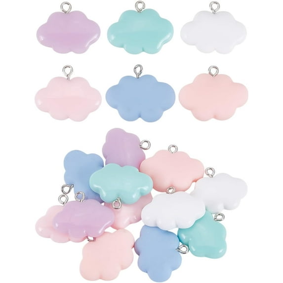 12Pcs 6 Colors Opaque Resin Cloud Pendants 21x26x6mm Cute Cloud Charms with Platinum Alloy ...