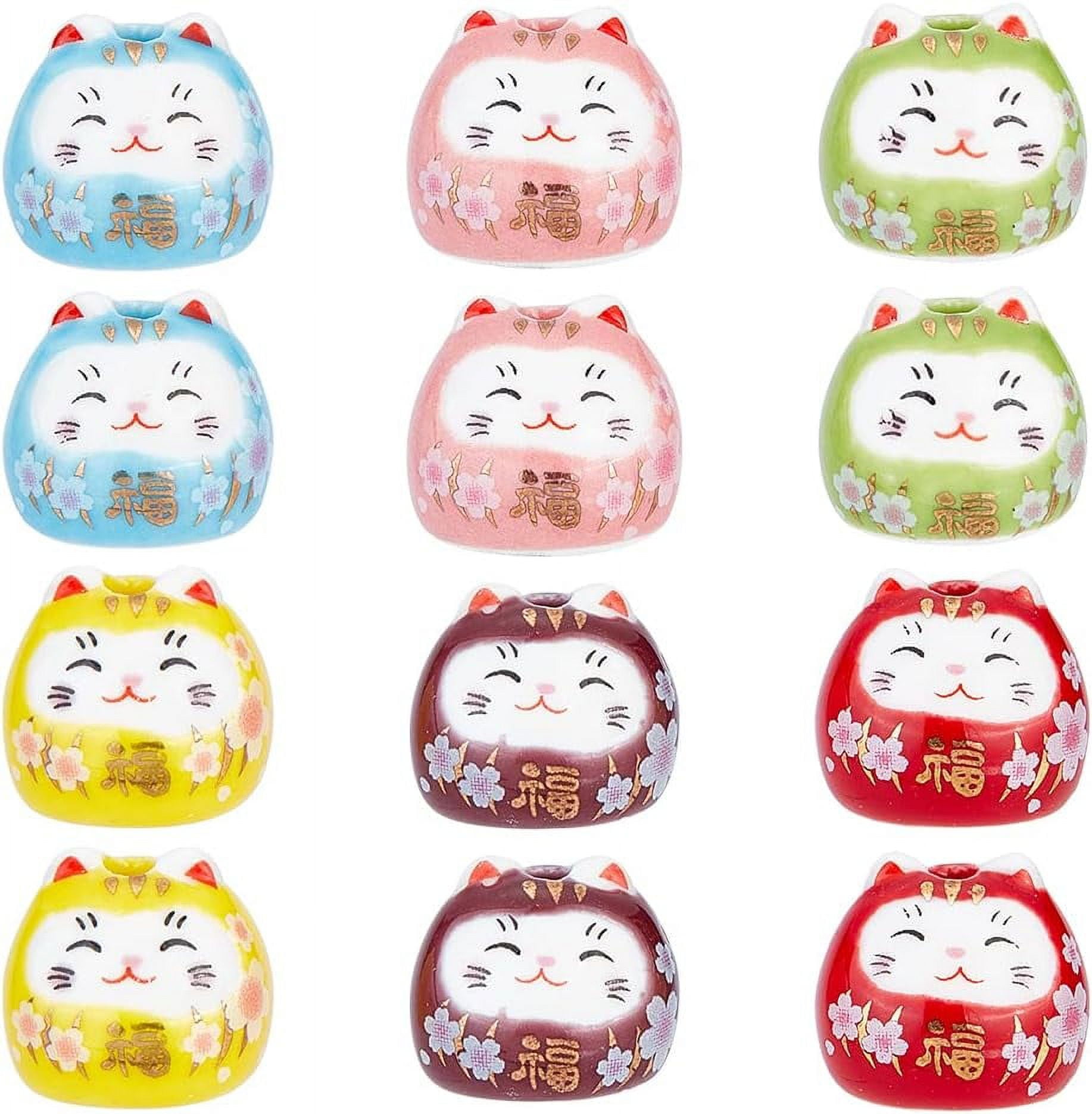 12Pcs 6 Colors Printed Handmade Porcelain Beads Maneki Neko Mixed Color ...