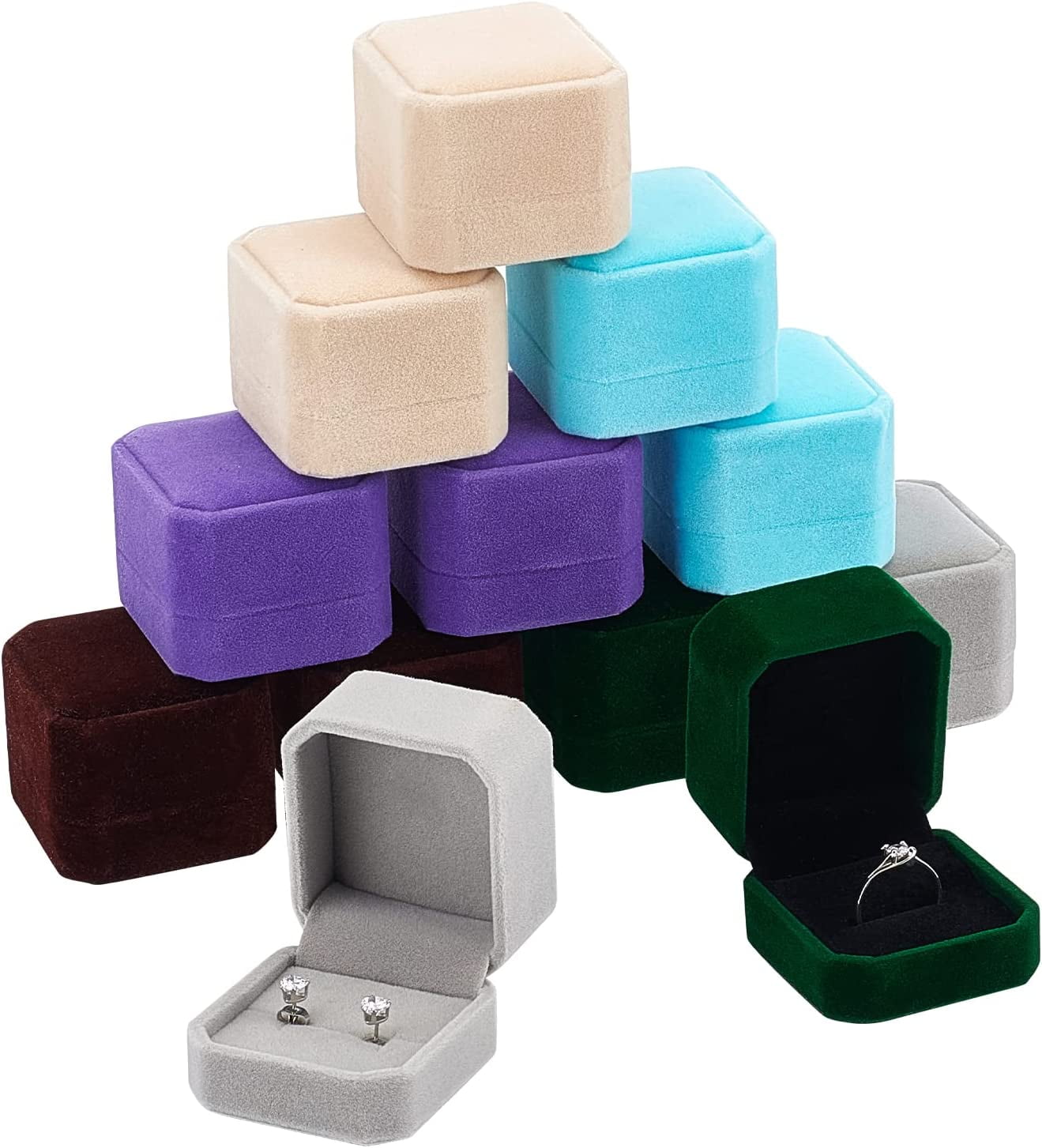 12Pcs 6 Colors Square Velvet Ring Boxes Jewelry Box Set Single Ring Box ...
