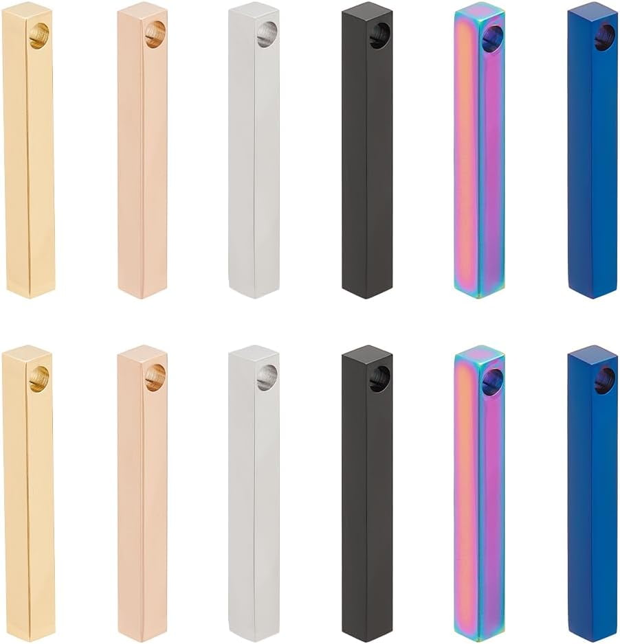 12Pcs 6 Colors Stainless Steel Engraving Bar with 3.8mm Hole Rectangle ...