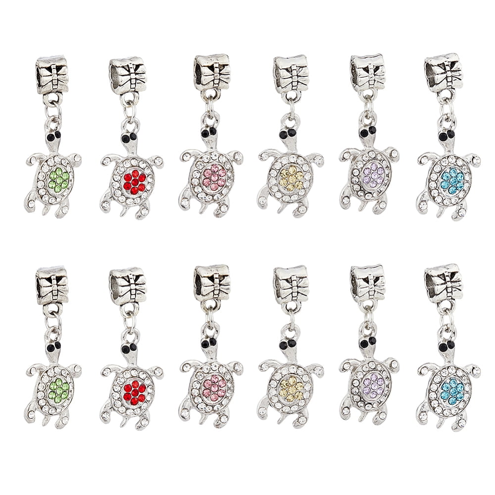 12Pcs 6 Colors Tortoise Alloy Rhinestone European Dangle Charms Large ...