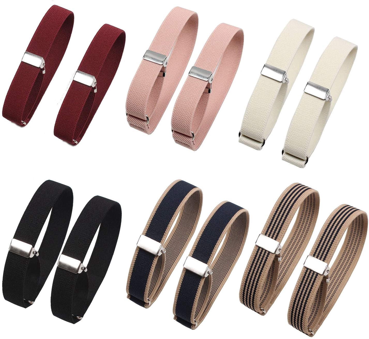 12Pcs/6 Pairs Unisex Elastic Adjustable Armbands Anti-Slip Shirt ...