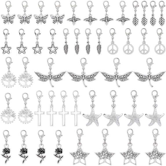 12Pcs 6 Style Alloy Pendant Decorations with Alloy Lobster Claw Clasps ...