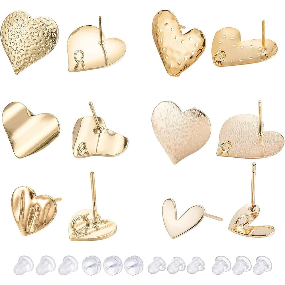 12Pcs 6 Style Brass Stud Earring Findings with Loop with Plastic ...