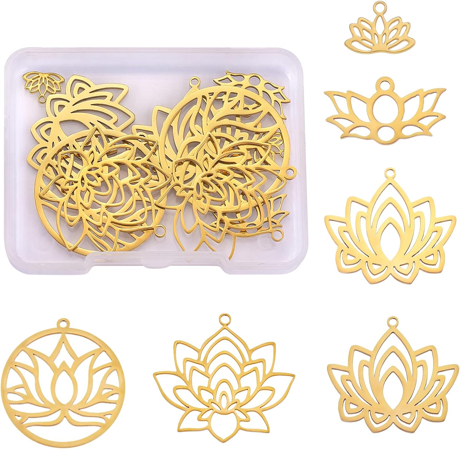 12Pcs 6 Style Ion Plating(IP) 304 & 201 Stainless Steel Charms Lotus ...