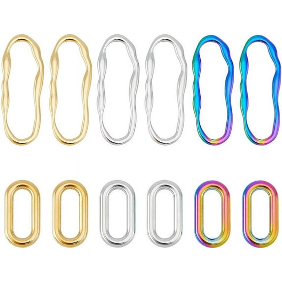12Pcs 6 Style Oval Linking Rings 304 Stainless Steel Link Connectors ...