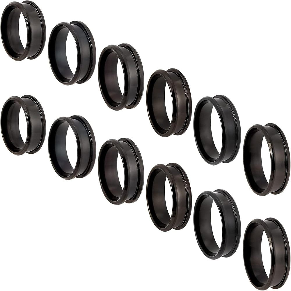 12Pcs 6 Style Stainless Steel Grooved Finger Ring Settings Ring Core ...