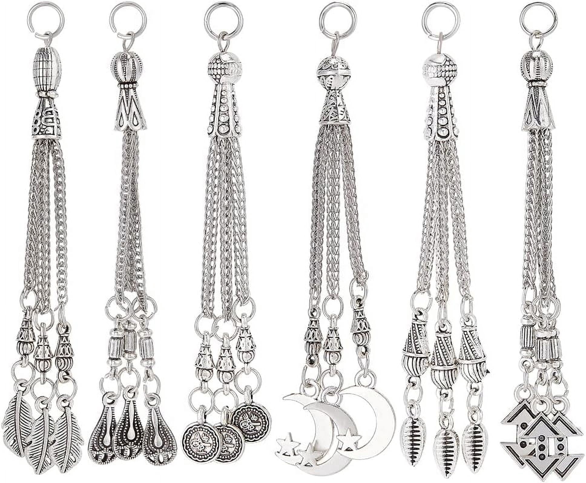 12Pcs 6 Style Style Alloy Curb Chain Tassel Big Pendants Feather Charms ...