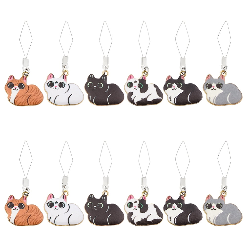 12Pcs 6 Styles 304 Stainless Steel Threaders Cat with Alloy Enamel ...