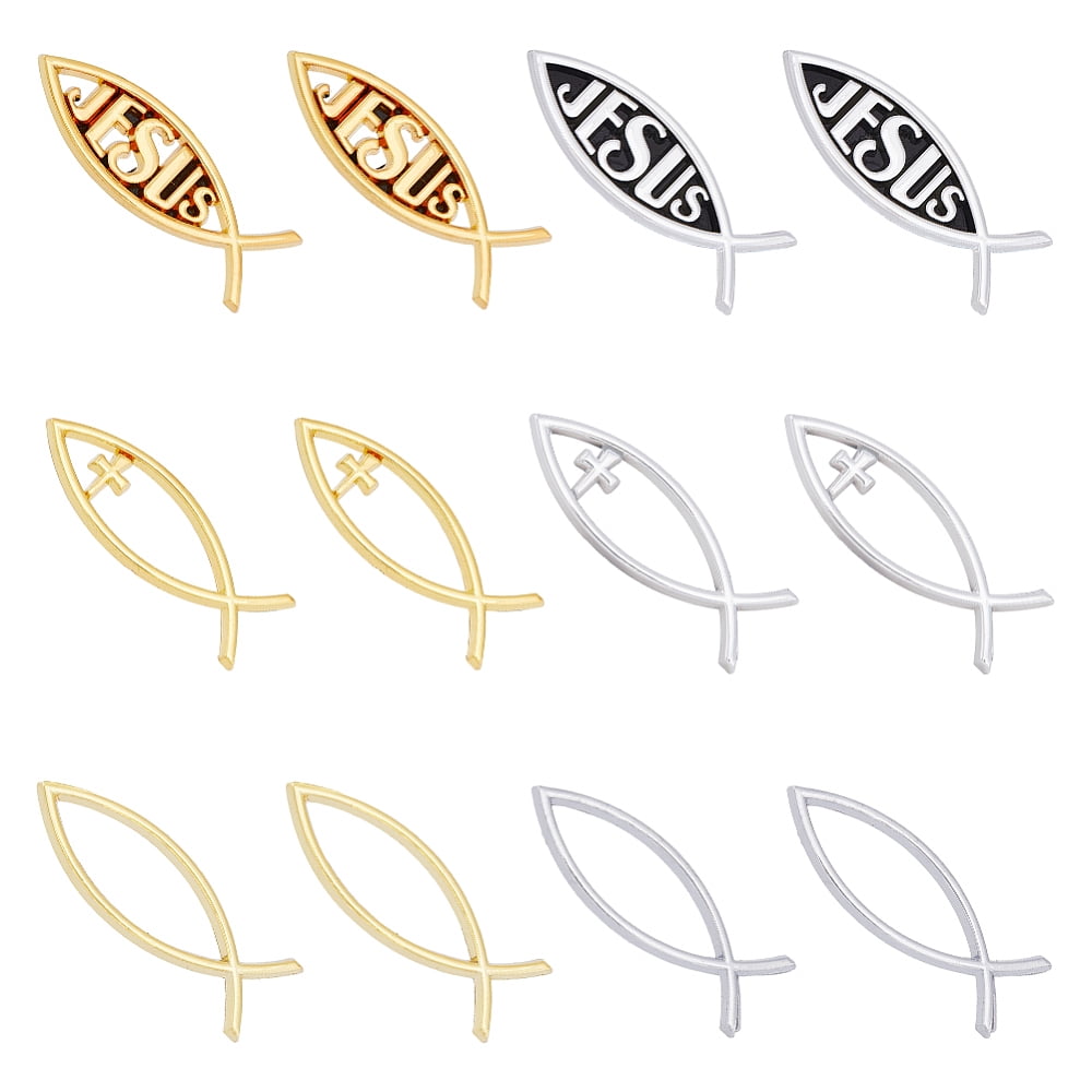 12Pcs 6 Styles Acrylic Jesus Fish Waterproof Car Stickers Self-Adhesive ...