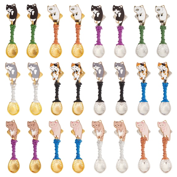 12Pcs 6 Styles Alloy Big Pendants with Alloy Enamel Cat Pendants Spoon ...