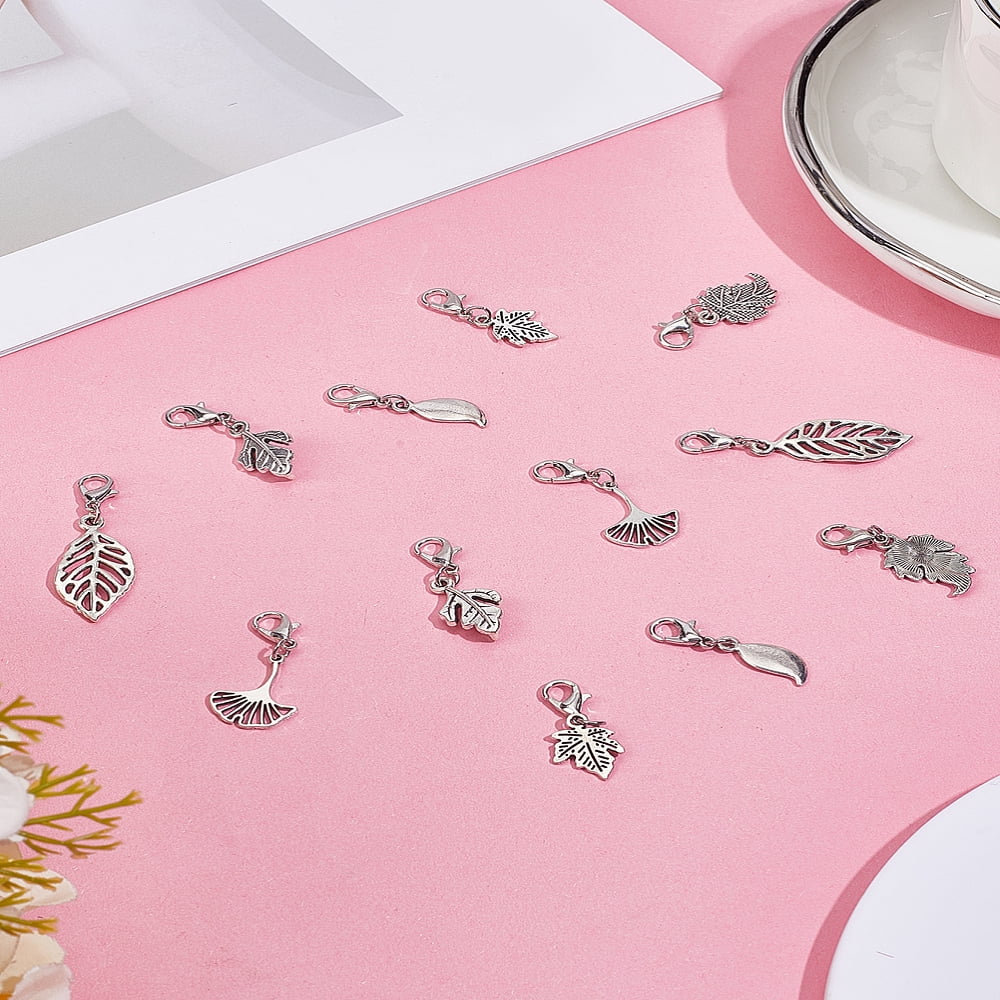 12Pcs 6 Styles Alloy Pendant Decoration Leaf with Alloy Lobster Claw ...