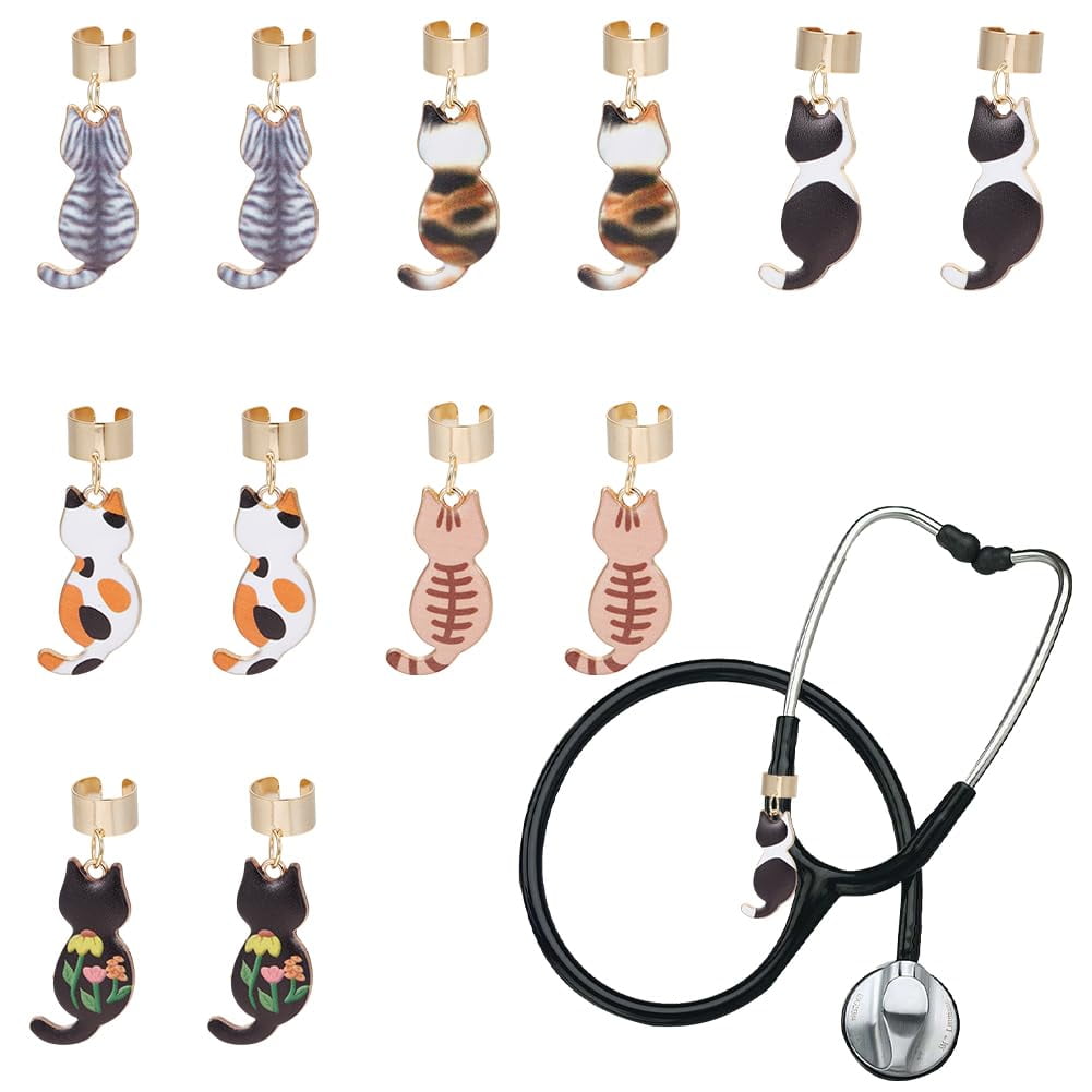 12Pcs 6 Styles Cat Stethoscope Charms 1.2 Inch Cat's Back View ...