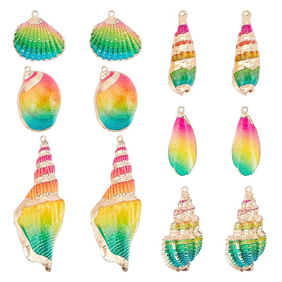 12Pcs 6 Styles Electroplated Natural Mixed Shell Big Pendants Shell ...