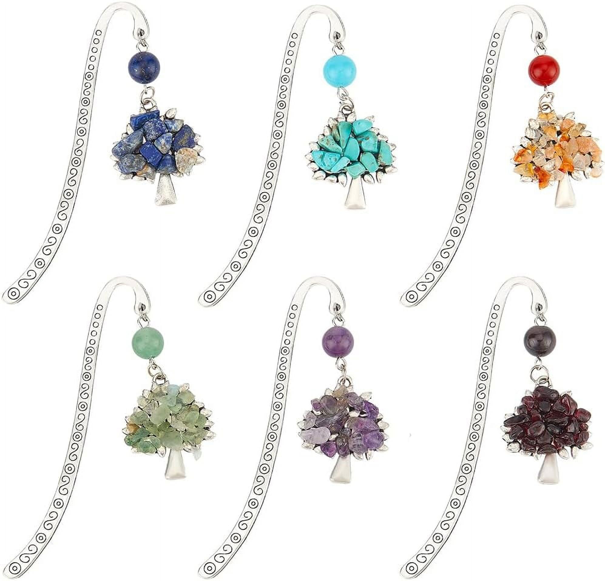 12Pcs 6 Styles Tibetan Style Alloy Hoop Bookmarks Tree of Life Gemstone ...