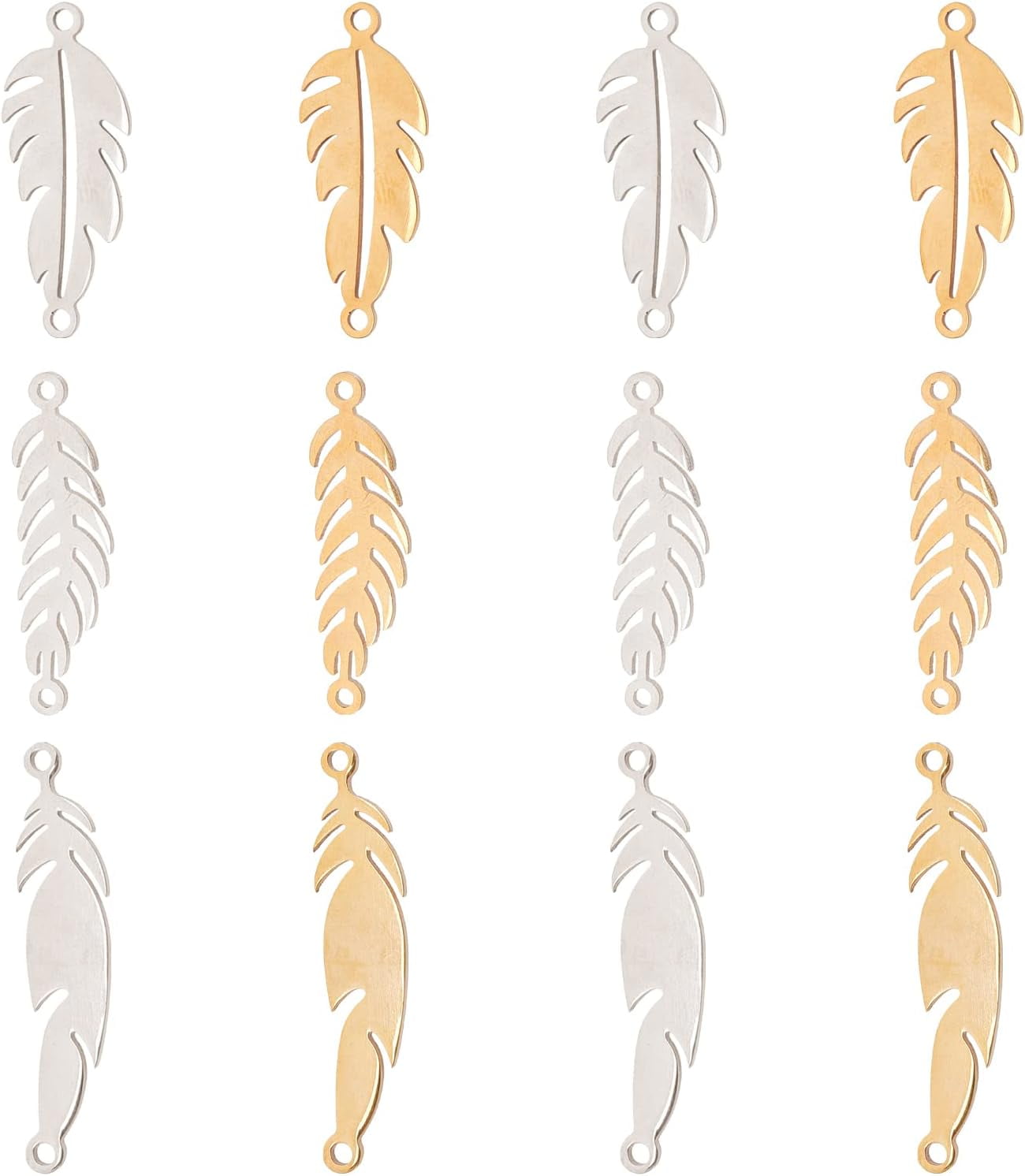 12Pcs 6 Tibetan Style Stainless Steel Feather Connectors Bird Plumage ...
