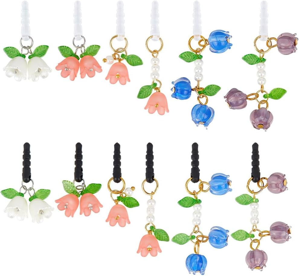 12Pcs 6-style Headphone Port Dust Plug Charm Lily of the Valley Charm ...