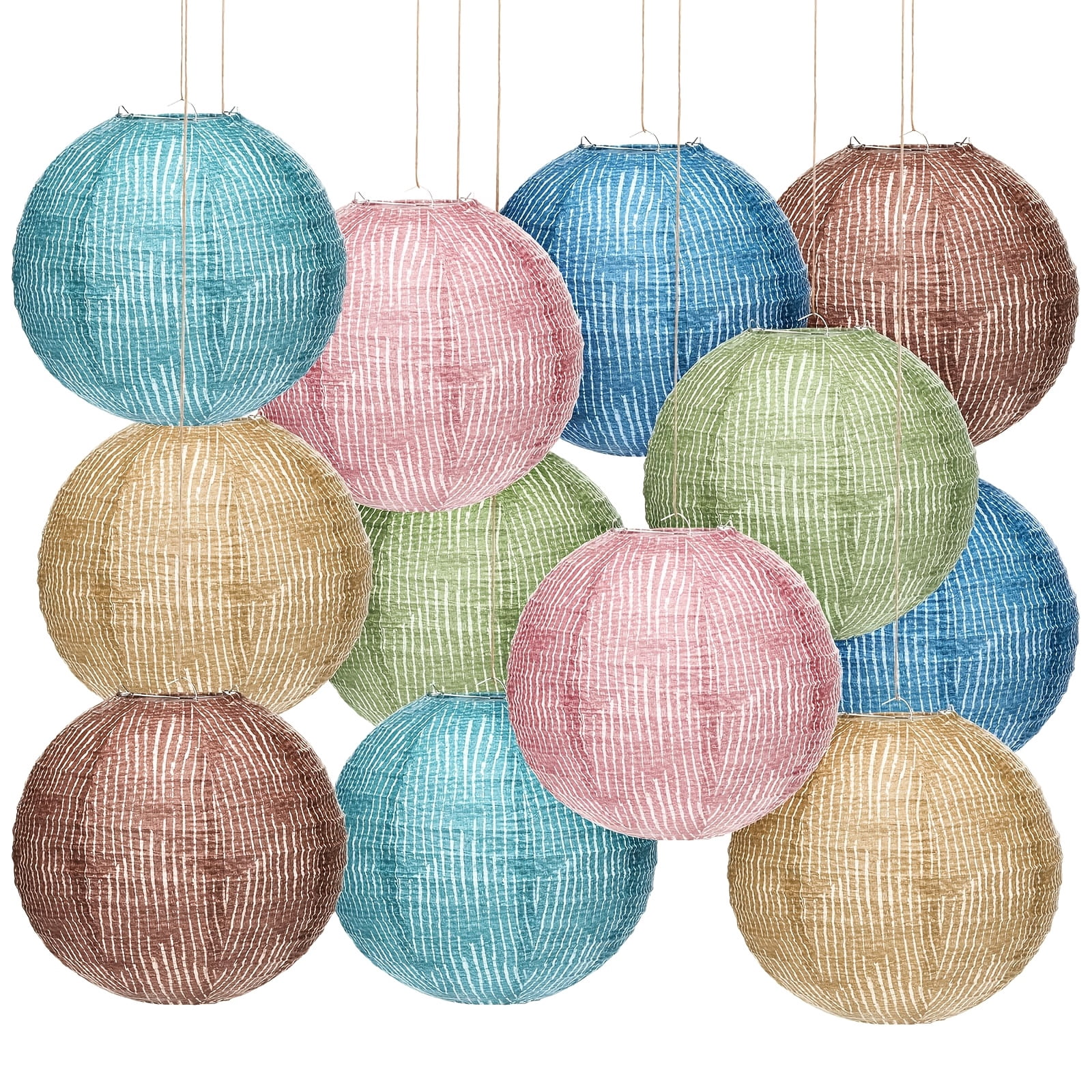12Pcs 8 Inch Burlap Paper Lanterns Bohemian Farmhouse Hanging Lanterns ...