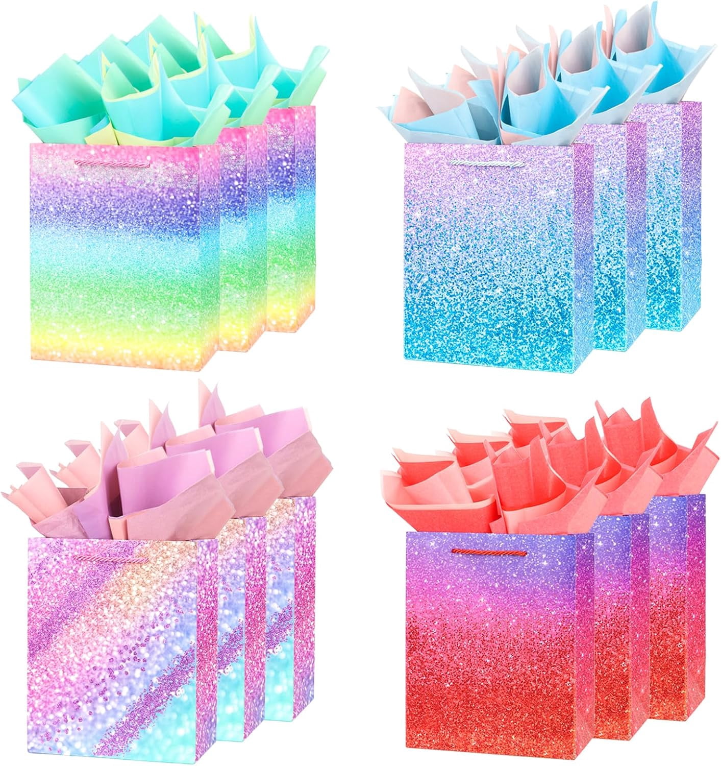 12Pcs 9'' Gift Bags Medium Size Gift Bags with Tissue paper Rainbow ...