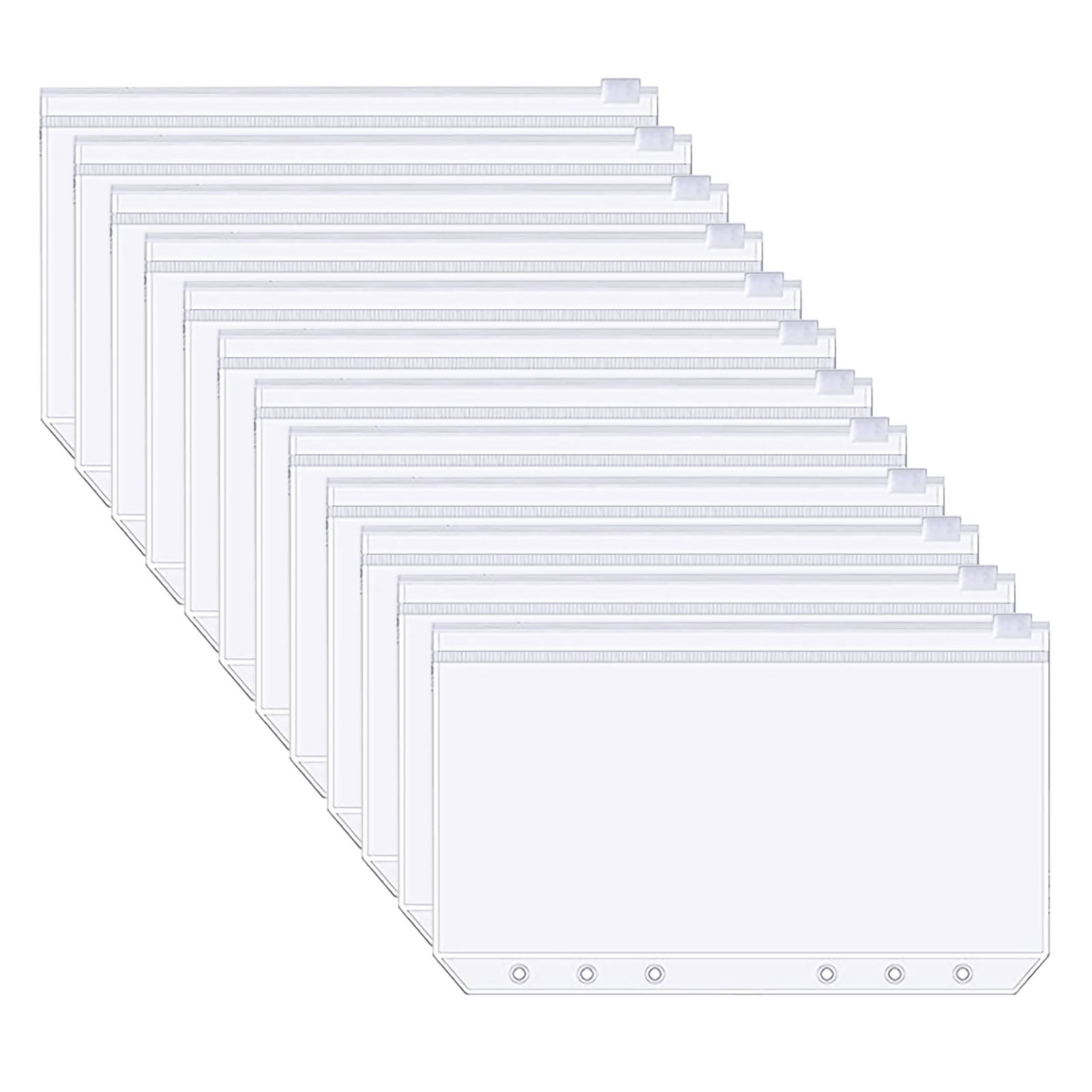 12Pcs A6 Binder Pockets Transparent PVC 6-Hole Binder Pockets Zip ...