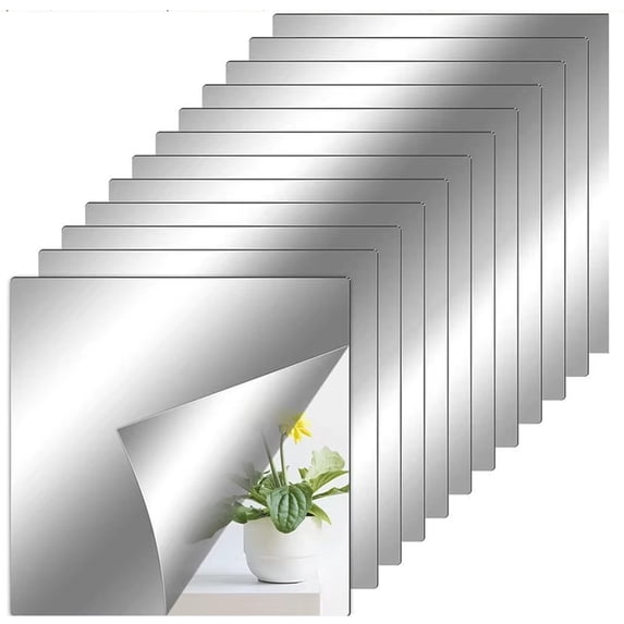 12Pcs Acrylic Mirror Sheets Sticker Self-Adhesive Flexible Mirror Tiles ...