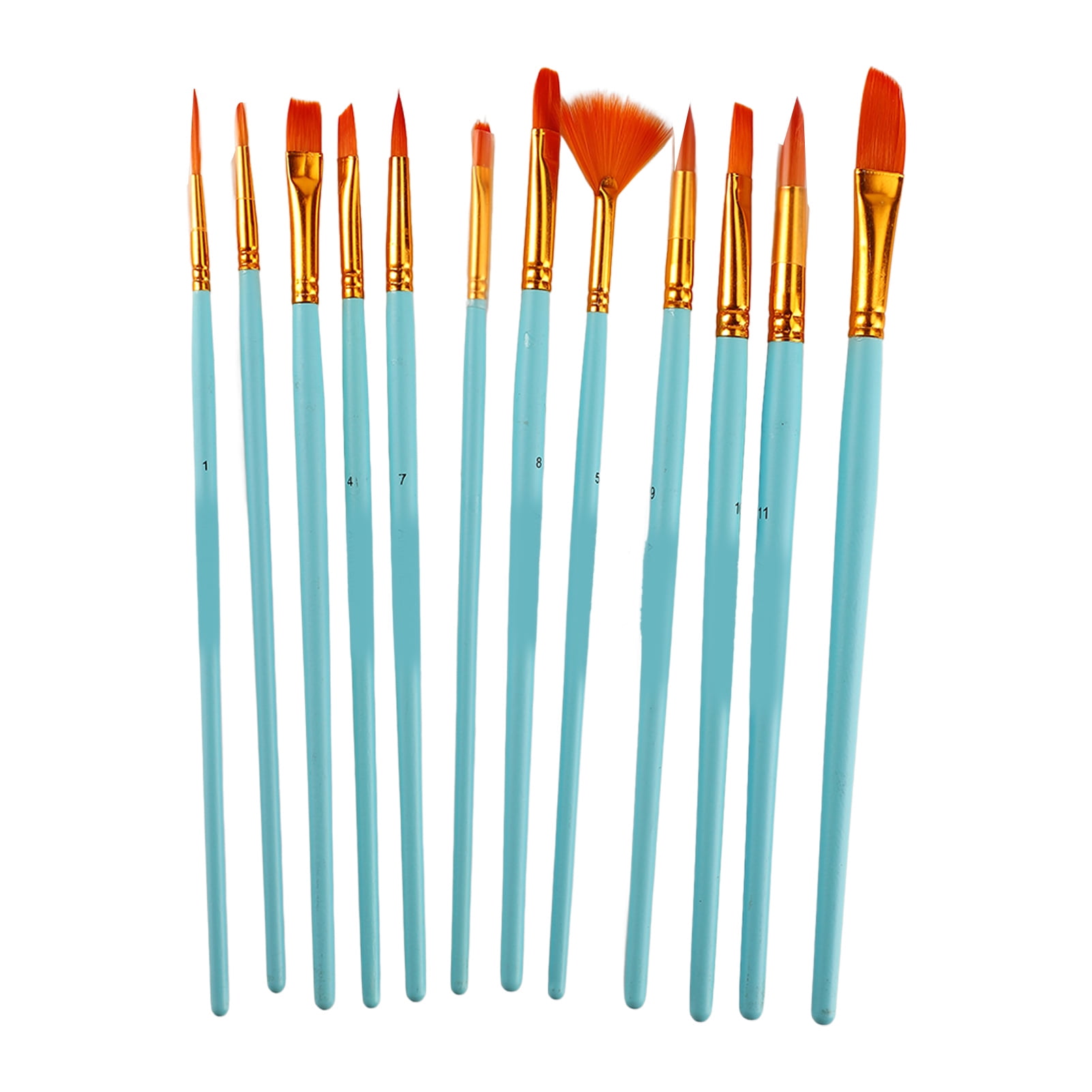 12Pcs Acrylic Paint Brushes Nylon Hair Wooden Handle Gold Plated ...